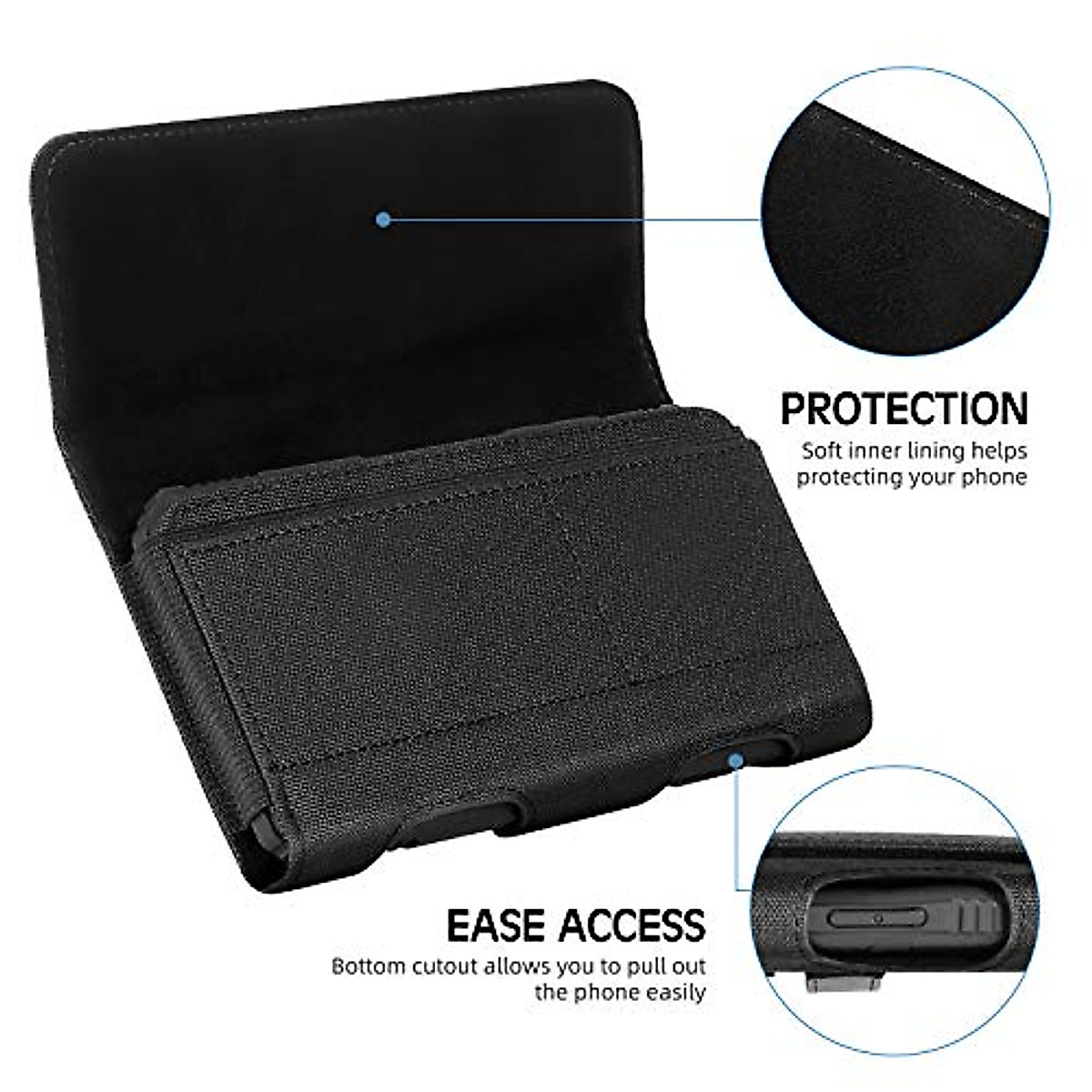 Mopaclle Phone Holster for iPhone 14 Pro Max/ 14 Plus /13 Pro Max/12 Pro Max/Xs Max /11 Pro Max/ 7 Plus 8 Plus 6 Plus Nylon Cell Phone Pouch Belt Clip Holder Case (Fits Phone with Otterbox Case)