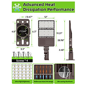 OPENLUX 480V 320W LED Parking Lot Light with Photocell 48000LM 5000K LED Shoebox Light Pole Flood Fixture IP65 Commercial Area Lighting Arm & Slip Fitter in 1 Mount, AC277~480V