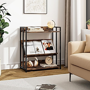 Giantex 3-Tier Bookshelf, Industrial 32" Tall Small Book Shelf with Adjustable Shelves, Adjustable Foot Pads, Anti-Toppling Device, DIY Wooden Floor Open Display Shelving, Bookcase Shelf Rack