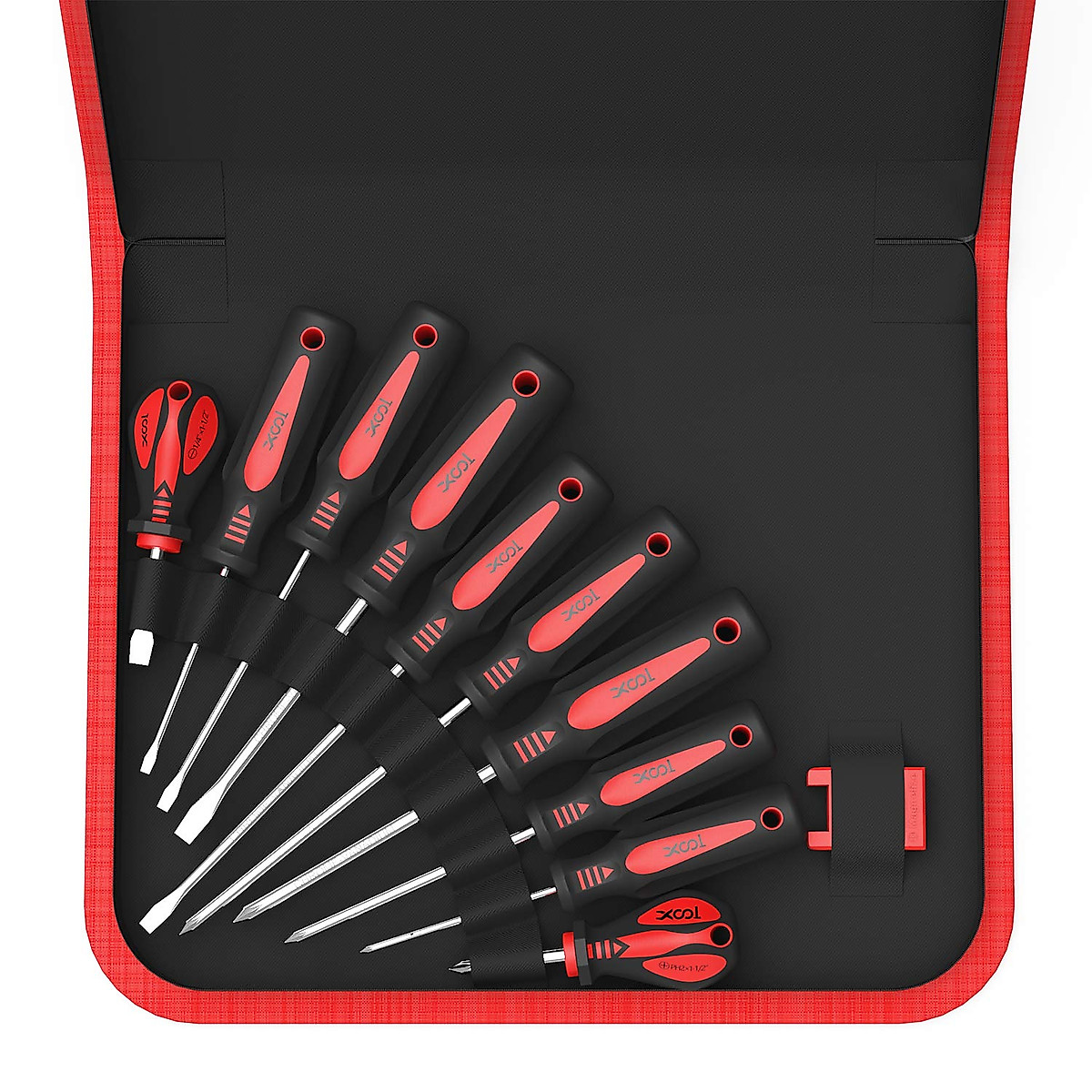 XOOL Magnetic Screwdriver Set 10PCS, 5 Phillips and 5 Flat Head Tips Professional Cushion Grip Screwdriver Non-Slip for Repair Home Improvement Craft