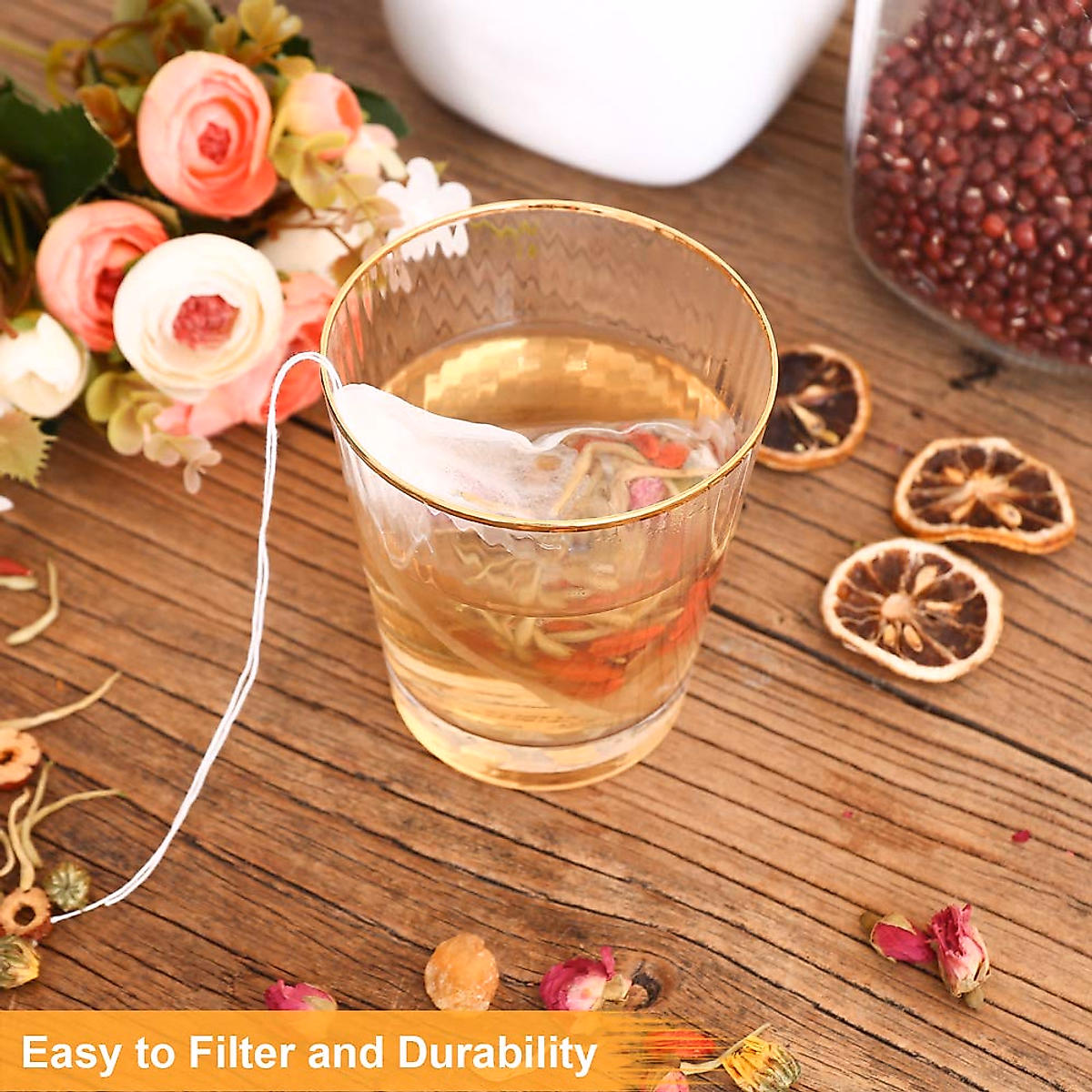 100PCS Tea Filter Bags, Disposable Tea Bags for Loose Leaf Tea, Drawstring Empty Tea Infuser, BetyBedy Tea Steeper, Natural Wood Pulp Paper Material, 1-Cup Capacity（3.15 x 3.94 inch）