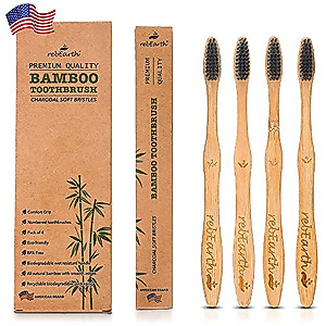 Bamboo Aesthetic Toothbrush Wood Set of 4 | Ultra Soft Bristles | Black Charcoal Infused | American Brand | Upgrade Hygiene & Reduce Waste | Brushes Teeth Care | Earth Friendly | Plant Based