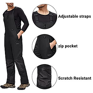 BenBoy Mens Snow Bibs Ski Pants Softshell Waterproof Insulated Ripstop Snowboarding Overalls Winter,HXK8118M-Black-XL Darkblack