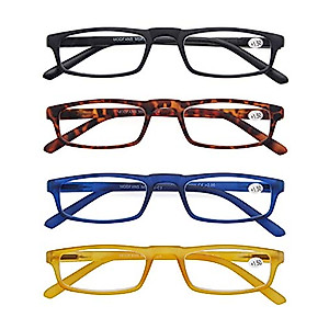 MODFANS Reading Glasses +2.0-4 Pairs Fashion Readers Narrow Frame Spring Hinge for Men Women