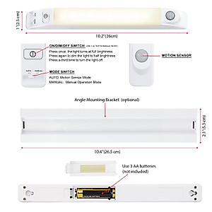 LUXSWAY LED Motion Sensor Light Indoor, Dimmable Under Cabinet Lights, Manual ON/Off, Battery Operated Closet Lighting Bar, Shelf Light, Stick-on Anywhere Night Lighting for Kitchen Wardrobe Pantry