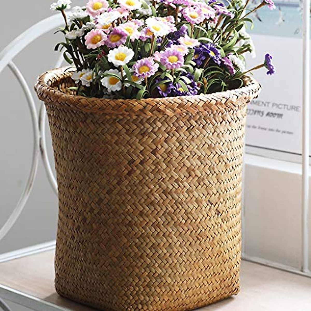 Trash can Rattan Trash Can Handmade Retro Garbage Bin for Kitchen Bathroom Office Living Room,Round Woven Waste Basket Wastebasket Bin (Color : Ax2)