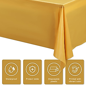 Moukeren 16 Pack Plastic Tablecloths Bulk 54 x 108 Inch Disposable Rectangle Table Covers Waterproof Party Table Cloths for Indoor or Outdoor Events Birthday Party Decor Supplies (Gold)