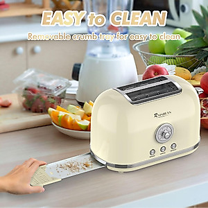 Toaster 2 Slice Retro Toaster Stainless Steel with 6 Bread Shade Settings and Bagel Cancel Defrost Reheat Function, Cute Bread Toaster with Extra Wide Slot and Removable Crumb Tray (Cream)