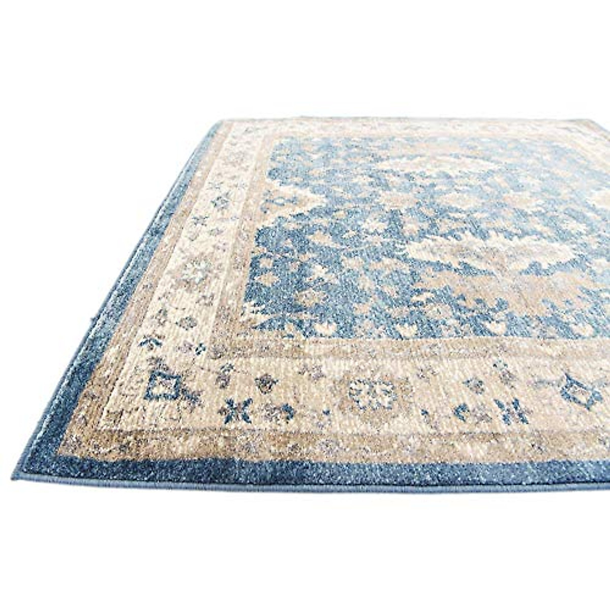 Unique Loom Salzburg Collection Classic Traditional Medallion Design Oriental Inspired Area Rug, 4' 0" x 4' 0", Blue/Beige