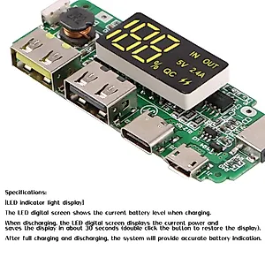 WSDMAVIS 1Pcs 18650 Charger Board Lithium Battery Charging Module Dual USB 5V 2.4A MiniType-C Power Bank Module DIY with Overcharge Overdischarge Short Circuit Protection LED Display