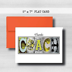 Personalized Cheerleading Yellow Coach Thank You Card, 5"x 7" FLAT CARD, Greeting Cards