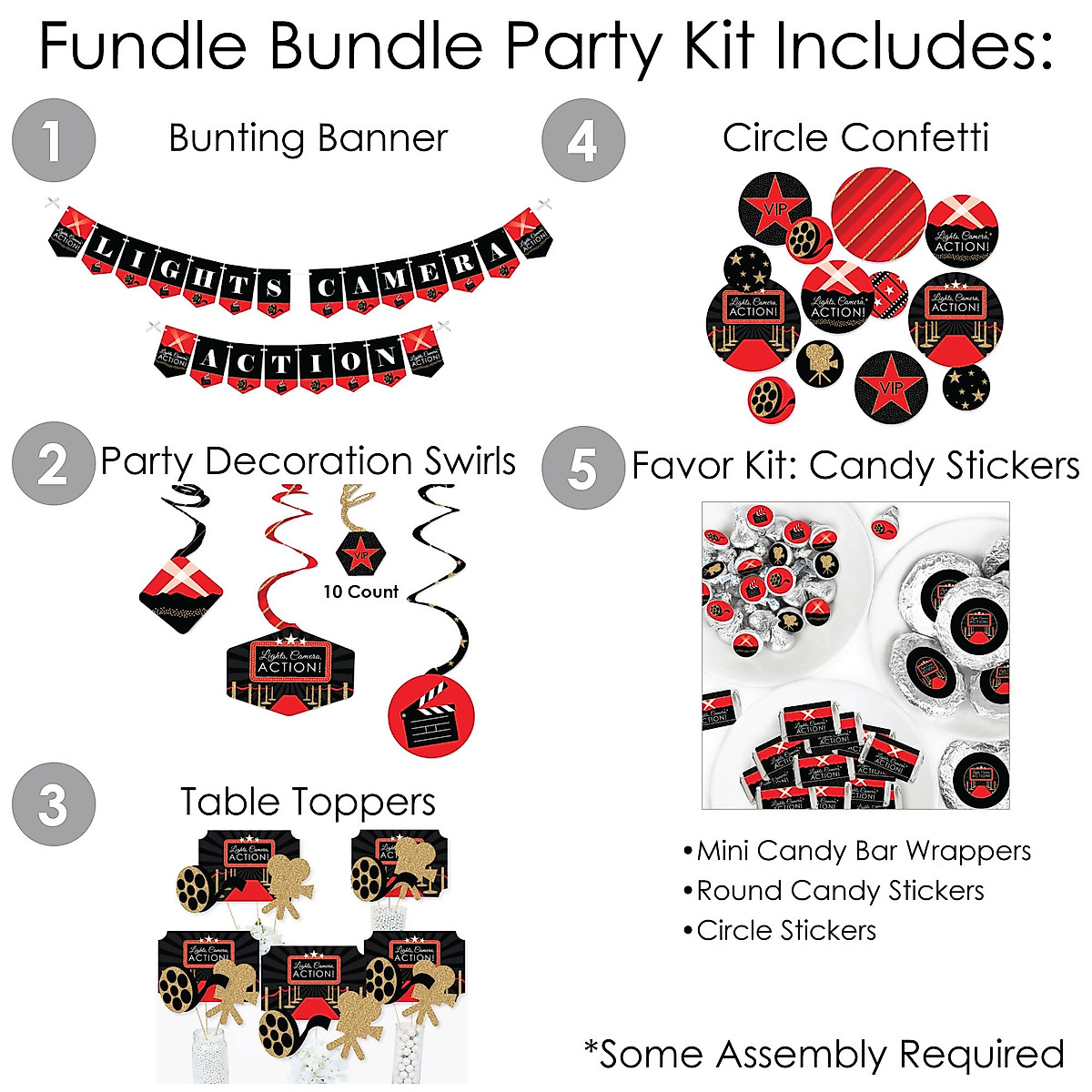 Big Dot of Happiness Red Carpet Hollywood - Movie Night Party Supplies - Banner Decoration Kit - Fundle Bundle