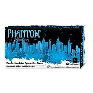 Adenna PHM916 Phantom 6 mil Latex Powder Free Exam Gloves (Black, Large) Box of 100
