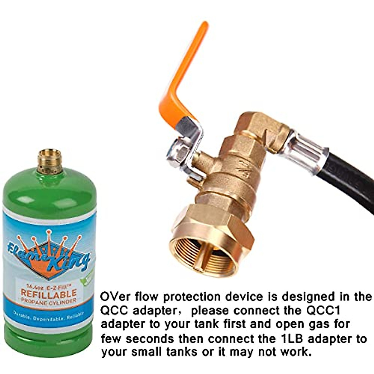 New Updated Propane Refill Adapter Hose 36’’ Propane Extension Hose Propane Refill Hose with ON-Off Control Valve for 1 LB Propane Gas Tank 350PSI High Pressure Camping Grill (QCC Type1 Inlet)