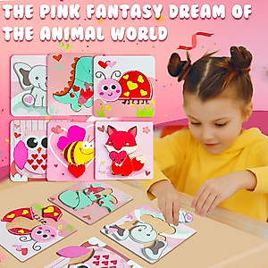 Wooden Puzzles for Toddlers 6 Pack Wooden Puzzles Toddler Toys for 3 4 5 Year Old Boys Girls (Valentine's Day)