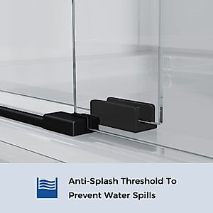 DELAVIN 56-60" W x 75" H Frameless Sliding Shower Door, Glass Door with 5/16" (8mm) Clear SGCC Tempered Glass, Explosion-Proof Film, Stainless Steel Hardware, Matte Black