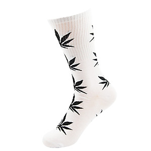 Athletic Sports High Crew Socks for Men Women Leaf Cotton Sock 3 Pairs Black White Green