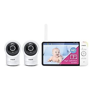 VTech RM7764-2HD 1080p Smart WiFi Remote Access 2Camera BabyMonitor, 360° Pan&Tilt, 10X Zoom, 7” 720p HD Display, HD NightVision, Soothing Sounds, 2-Way Talk, Temperature&Motion Detection, iOS&Android