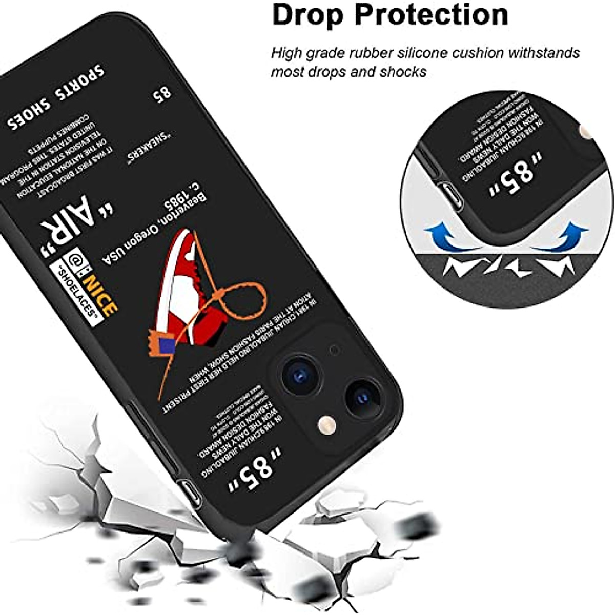 HEUHFUWA Cool Sports Shoes Pattern Phone Case Designed for iPhone 13 Mini Case, Fit On and Off 85 Case Soft TPU Bumper Cover Compatible with iPhone 13 Mini Case 5.4 inch Black