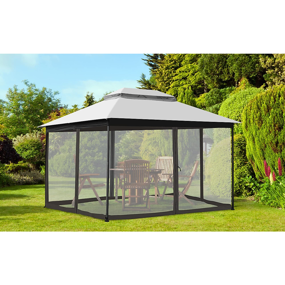 CHARMELEON 10x13 Gazebos for Patios with 4 Sandbags, Waterproof Gazebo Canopy with Netting Screen Walls, Outdoor Gazebo for Garden, Backyard, Deck, and Lawns (Gray)