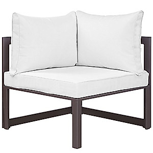 Modway Fortuna Aluminum Outdoor Patio Corner Chair in Brown White