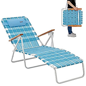 #WEJOY Folding Webbing Chaise Lounge Chair 5 Adjustable Position Portable Web Beach Lounge Chair Webbed Lawn Chairs Reclining Camping Chairs with Strap for Outdoor Sunbathing Pool Yard Tanning Patio