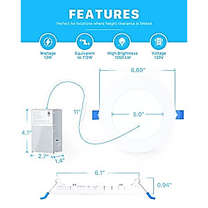 Ensenior 16 Pack 6 Inch Ultra-Thin LED Recessed Ceiling Light with Junction Box, 5000K Daylight, 12W 110W Eqv, Dimmable Can-Killer Downlight, 1050LM High Brightness - ETL and Energy Star Certified