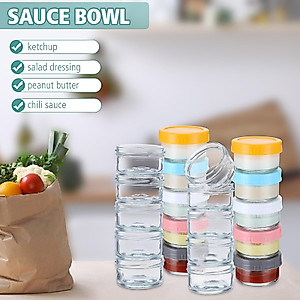 Uiifan 20 Pcs Salad Dressing Container with Screw Lids 1.3 oz Mini Reusable Glass Condiment Containers Leakproof Small Mason Jars Airtight Dipping Sauce Cups Set for Food Storage Lunch Box Work Trip