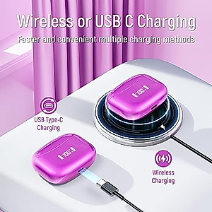 ZINGBIRD T62 & X15 Purple Wireless Earbuds Ear Buds Bluetooth Headphones with LED Power Display Charging Case Earphones in-Ear Earbud with Microphone for Android Cell Phone Gaming PC