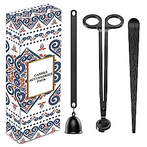 RONXS 3 in 1 Candle Accessory Set, Candle Wick Trimmer Cutter, Candle Snuffer Extinguisher, Wick Dipper with Gift Package for Candle Lover (Black)
