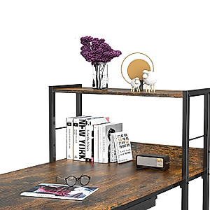 SHW 46-Inch Computer Desk with Adjustable Side Shelf and Drawer, 24" Deep, Rustic Brown