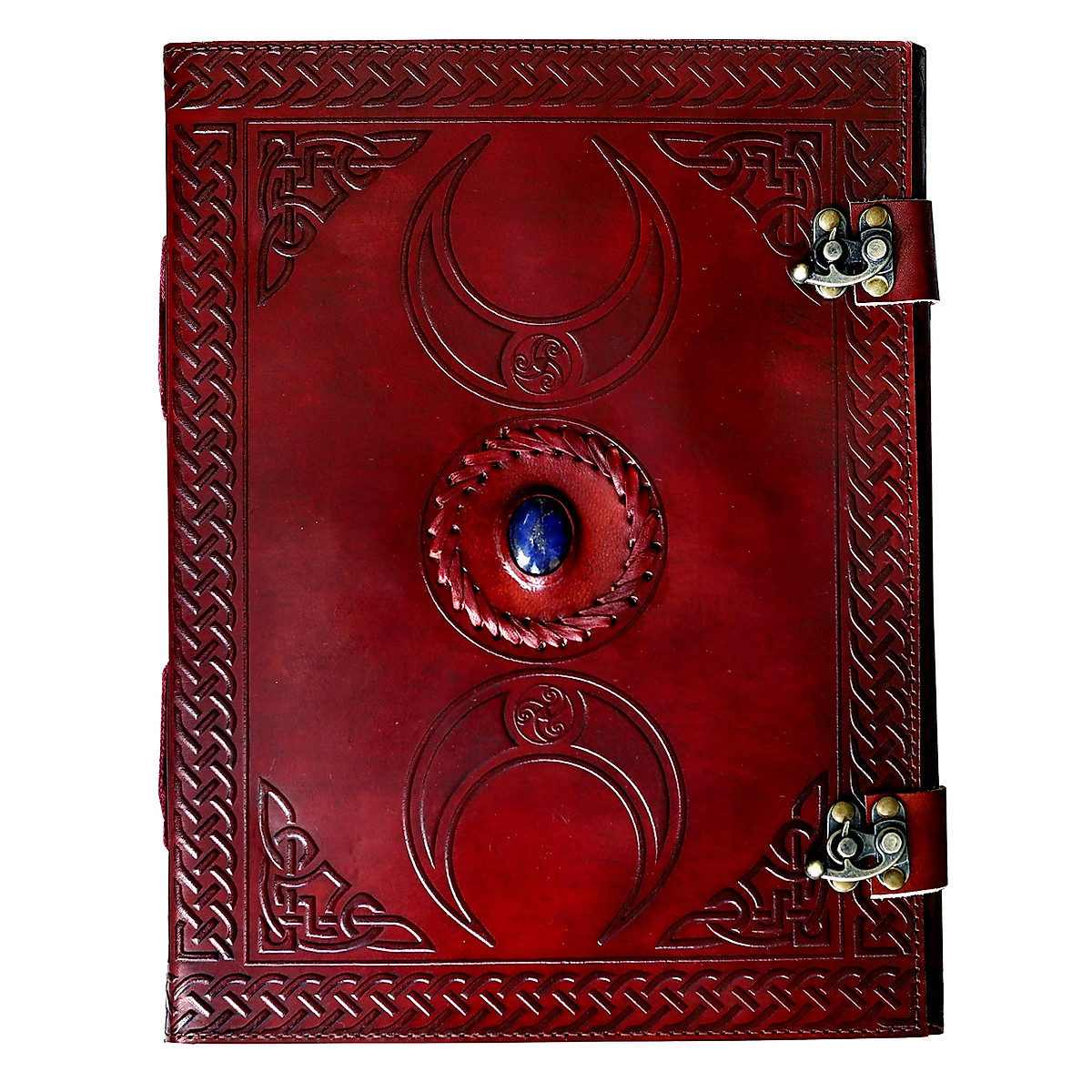 cuero 3 Moon Blue Lapiz Embossed Vintage Leather Journal | 240 Pages of Antique Handmade Deckle Edge Vintage Paper, Leather Sketchbook, Drawing Journal, Great Gift (9 inch 12 inch, brown)