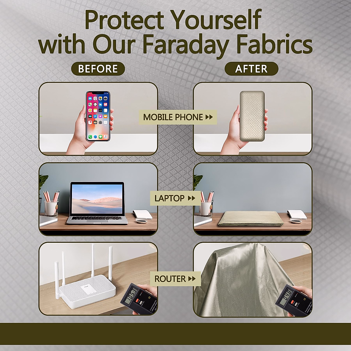 Faraday Fabric,Faraday Cloth 43.3"x118" Big 3.3 Yard Nickel Copper Conductive Military Grade Material Protective Fabric