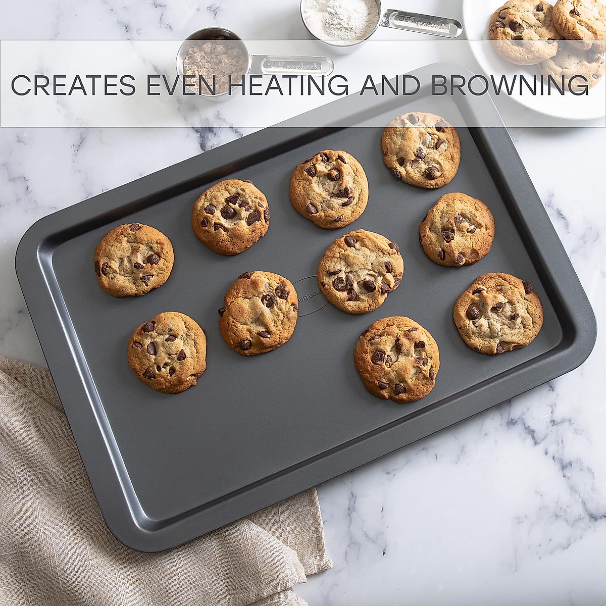Kitchen Details Medium Nonstick Baking Sheet | Creates Even Heating and Browning | Durable | Easy to Clean | Oven Safe up to 500 Degrees | Bakeware | Grey