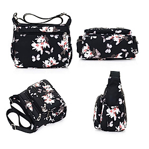 SYYHOME Crossbody Bags for Women Multi Pocket Shoulder Bag Waterproof Nylon Travel Purses and Handbags (Rose)