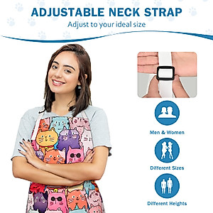 ASPMIZ Floral Aprons for Women with Pockets, Waterproof Chef Apron Women Flowers for Party Painting Gardening, Adjustable Bib Kitchen Cooking Apron for Women Mom Adults Girls, 27.6 x 31.5 Inch, Red