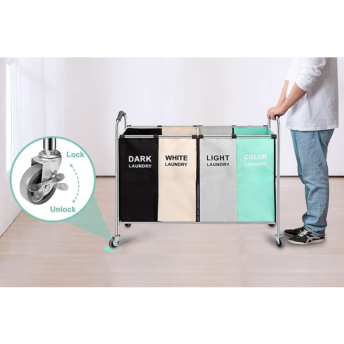 320L Laundry Basket Sorter, 4 Section Laundry Hamper Bag Closet Storage Organizer for Dirty Clothes in Laundry Room Bedroom Storage Organization (4-Section GREEN)