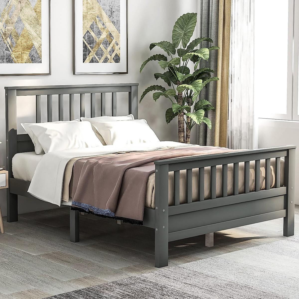 Harper & Bright Designs Full Bed Frame for Boys and Girls Wood Full Size Platform Bed with Headboard and Footboard and Slat Set, No Box Spring Needed