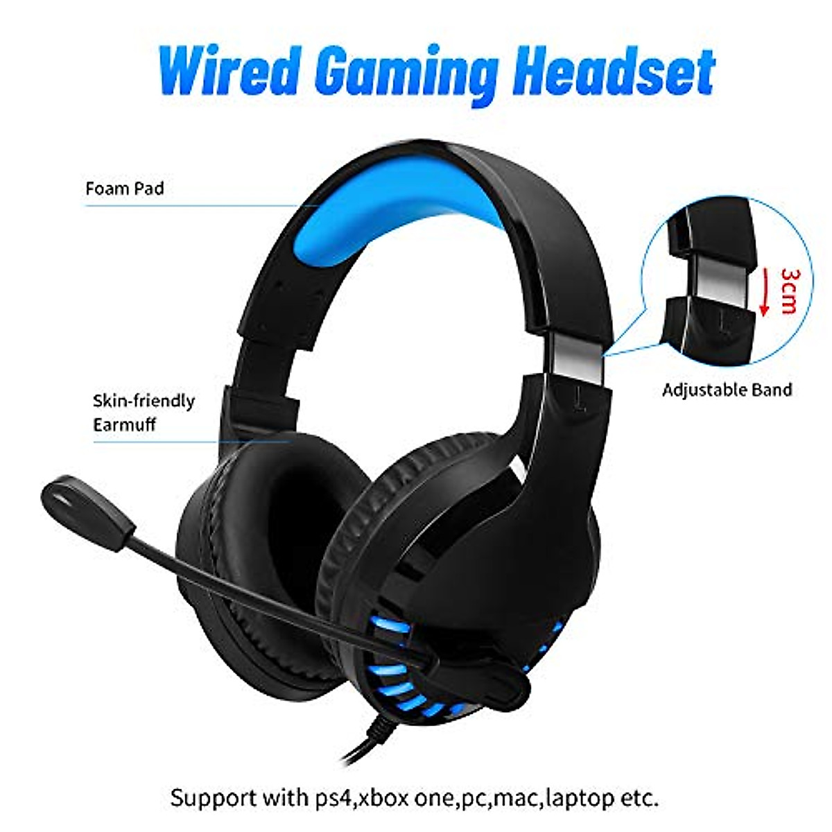 Gaming Keyboard Mouse and Headset with mic Combo USB Wired RGB Backlit Gamer Bundle Compatible with PC Windows 7/8/10/11 Xbox one PS4 PS5(Black)