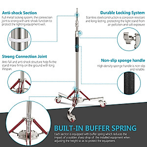 Neewer Heavy Duty Light Stand with Casters, Adjustable Tripod Stand with 100% Stainless Steel, Photography Wheeled Base Stand for Studio Softbox, Monolight, Reflector, Max Height: 10ft/305cm