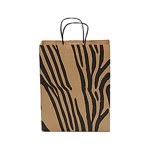 Brown Paper Gift Bags - 10x5x13 Inch 50 Pack Brown Animal Print Medium Bags with Handles, Cheetah, Zebra, Leopard, for Shopping, Groceries, Small Business, Retail, Take-Out, Merchandise, Parties, Events