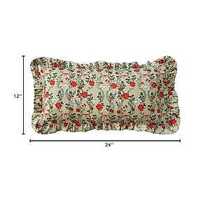 Creative Co-Op Cotton Printed Lumbar Pillow with Floral Pattern and Ruffle, Multicolor