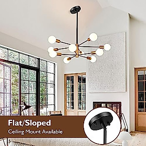 Sheetea 10-Light Sputnik Chandelier, Black and Gold Chandeliers Pendant Lighting, Modern Farmhouse Dinning Room Light Fixture Mid Century Brass, Height Adjustable for Living Room Kitchen Island
