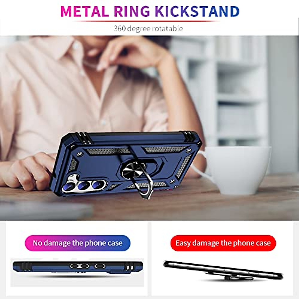 Cases for Samsung Galaxy S23 5G Case with Screen Protector [Military Grade Drop] Heavy Duty Silicone Rugged Shockproof Protective Cover for Samsung Galaxy S23 5G Phone Case with Ring Kickstand Hard