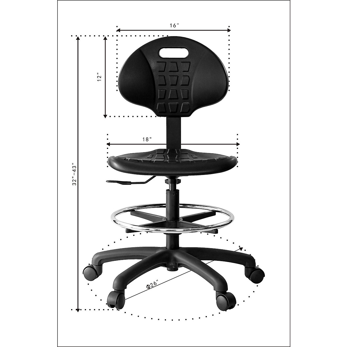 Chair Master Medium Bench Height Chair/Stool-Easy to Clean! Deluxe Ergonomic Polyurethane Chair. 8" of Height Adjustment (19"-27" Seat Ht). 450 lb Capacity. for Automotive, Lab, Cleanroom, Home (2)