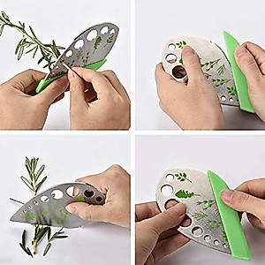 Leaf Herb Stripper, Stainless Steel Kitchen Herb Stripper Tool, 9holes, 2 in 1 design,Curved edge can be used as a kitchen knifefor Chard, Collard Greens, Parsley, Basil, Rosemary Herb, Taragon, Thym