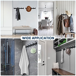 TICONN Wall Mounted Coat Rack - 6 Heavy Duty Dual Hooks All Metal Contemporary Coat Hanger for Jacket Coat Hat for Mudroom Entryway Bathroom (Black, 2PK)