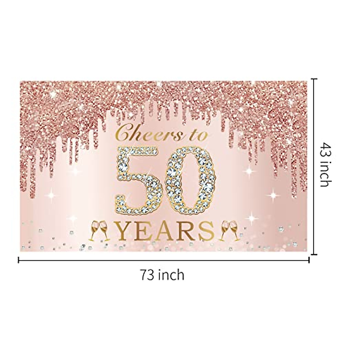Large Cheers to 50 Years Birthday Decorations for Women, Pink Rose Gold Happy 50th Birthday Banner Backdrop Party Supplies, Fifty Birthday Poster Background Sign Decor