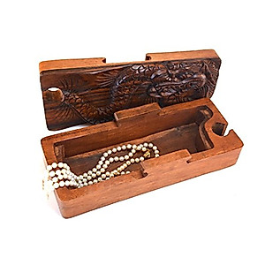 OMA Dragon Box Wooden Decorative Jewelry Trinket Box with Secret Compartment Hand Carved Dragon Gift for Men and Women