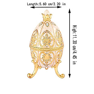 Furuida Trinket Box with Hinged White Faberge Egg Enameled Jewelry Box Classic Ornaments Metal Craft Gift for Home Decor